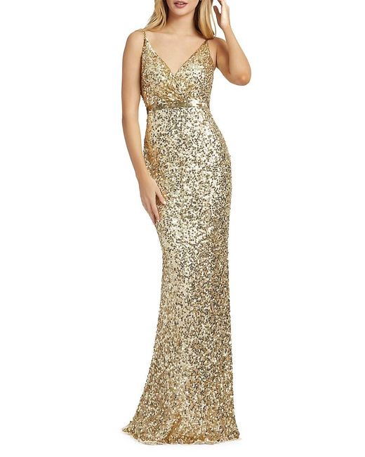 Mac Duggal Synthetic Sequin Sheath Gown In Gold Metallic Lyst