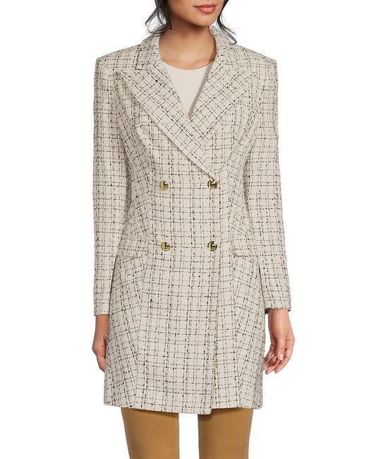 Halston Double Breasted Tweed Blazer in Gray | Lyst
