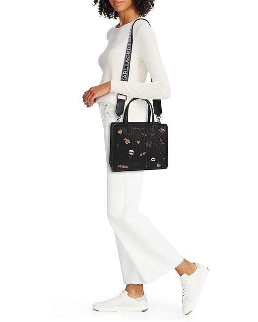 Karl Lagerfeld Quilted Icon Appliqué Top Handle Bag in Black | Lyst
