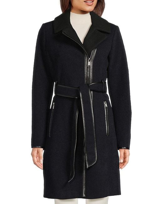 Guess Wool Blend Longline Trench Coat in Black | Lyst