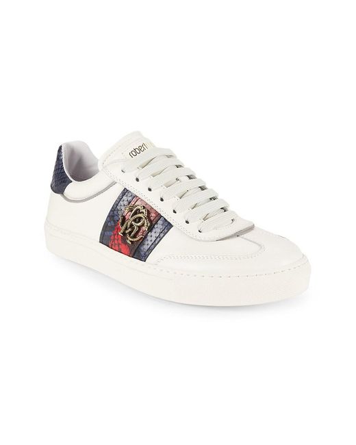 Roberto Cavalli Python-Embossed Leather Wingtip Sneakers in White for ...