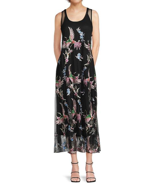 Johnny Was Mazzy Embroidered Tulle Maxi Dress With Slip in Black | Lyst UK