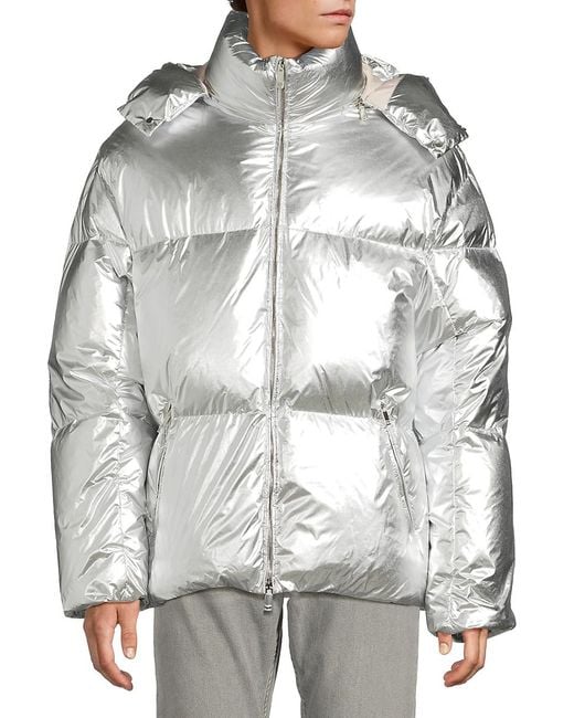 Valentino Metallic Quilted Hooded Puffer Jacket in Gray for Men | Lyst
