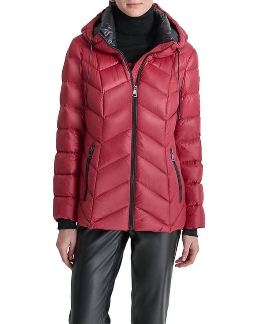 DKNY Down Puffer Jacket in Red | Lyst