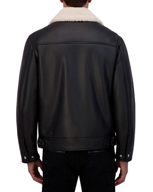 Kenneth Cole Faux Leather Bomber Jacket in Black for Men | Lyst