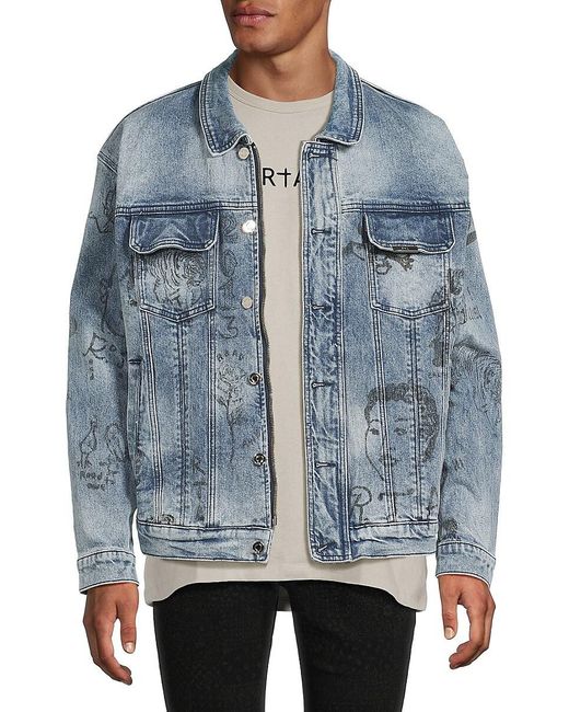 RTA Graphic Washed Denim Jacket in Blue for Men | Lyst