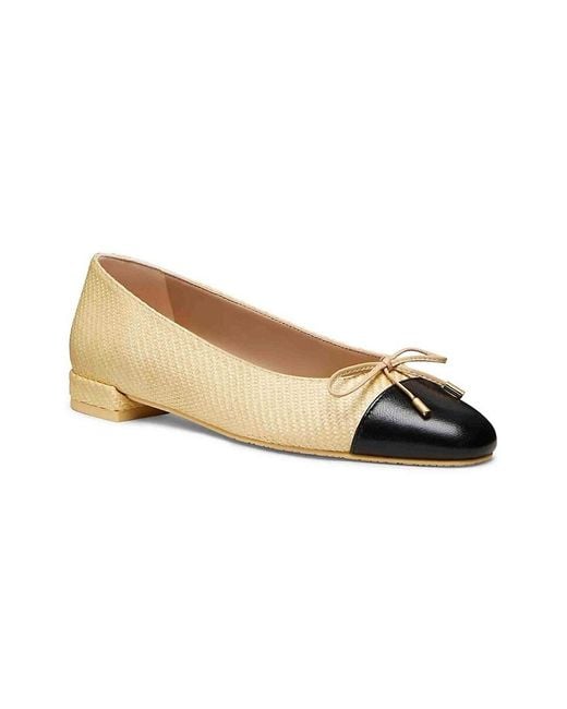 Stuart Weitzman Cap Toe Raffia Bow Ballet Flats in Natural | Lyst