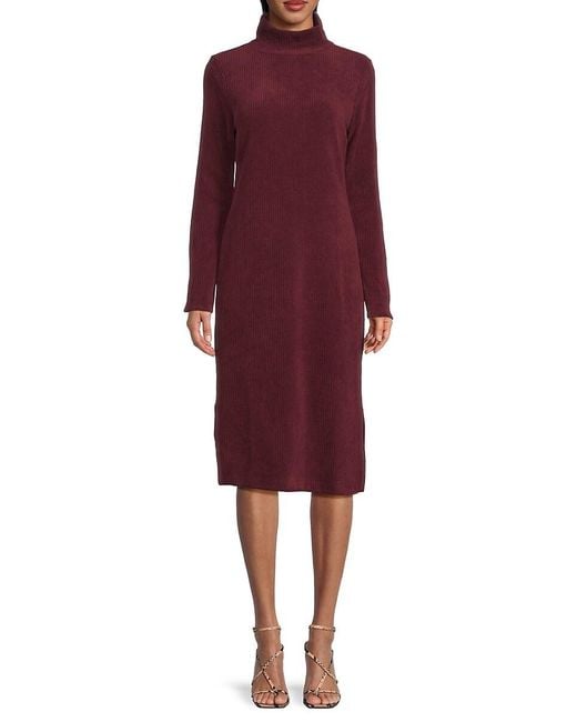 Andrew Marc Ribbed Mock Turtleneck Midi-dress in Red | Lyst UK