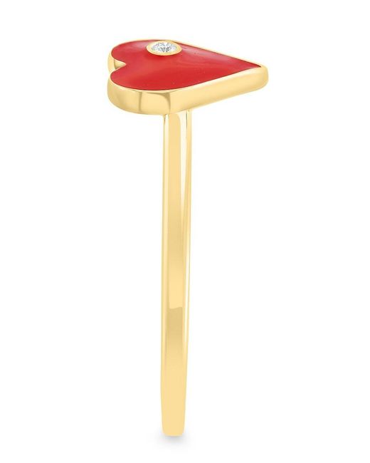 Effy 14K, 0.01 Tcw Diamond & Enamel Heart Ring in White | Lyst