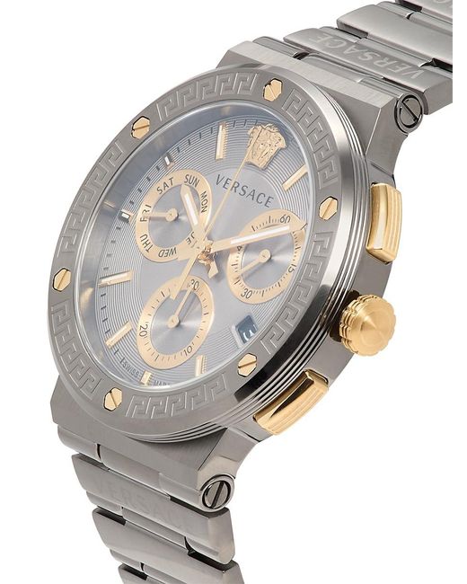 Versace Greca Logo Ip-Tone Stainless Steel Chrono Watch/43Mm in Gray ...