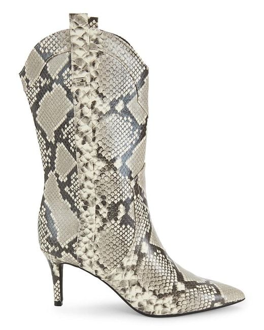 Guess 76Mm Snakeskin Print Stiletto Heel Boots in White | Lyst