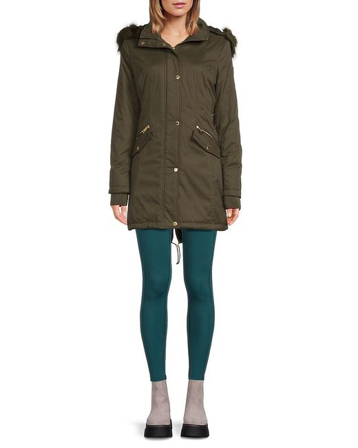Guess Faux Fur Lined Hooded Jacket in Green | Lyst