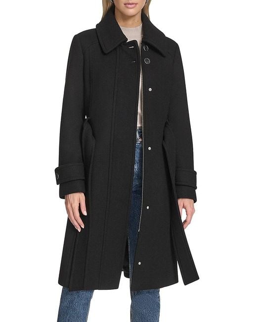 Andrew Marc Lawley Wool Blend Belted Trench Coat in Black | Lyst