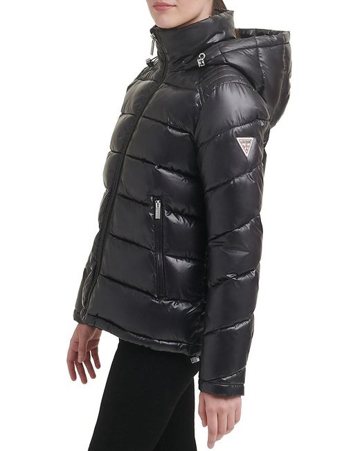 Guess Hooded Puffer Jacket in Green | Lyst