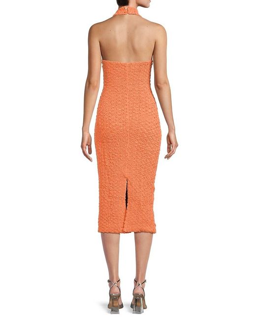 Third Form Popcorn Halterneck Textured Midi Dress in Orange | Lyst