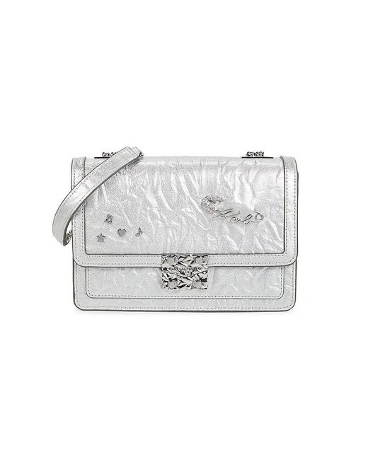 Karl Lagerfeld Corinne Graphic Pin Leather Shoulder Bag in Gray | Lyst