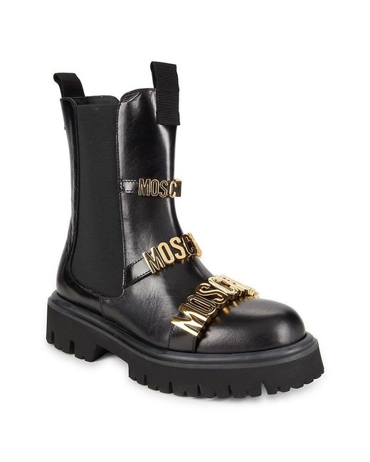 Moschino Antik Logo Leather Boots in Black | Lyst
