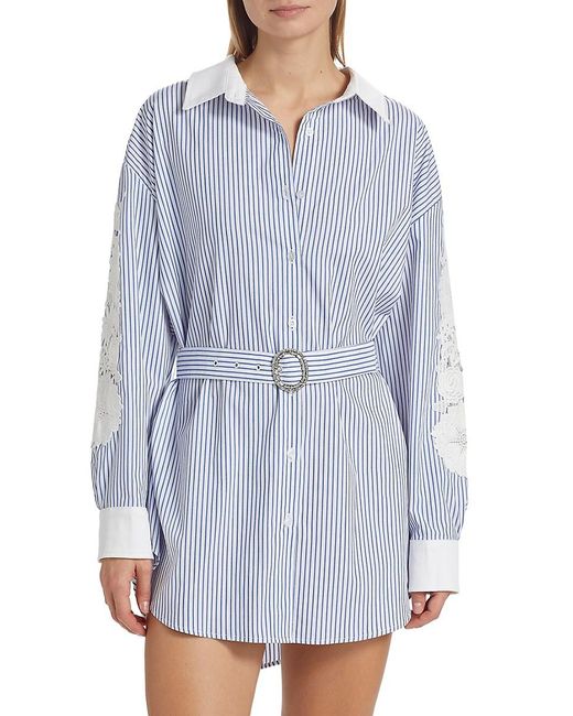 Generation Love Mabel Pinstripe Lace Belted Shirtdress in Blue | Lyst ...