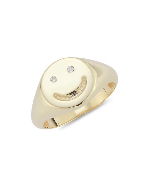 Chloe and Madison 14k Goldplated Sterling Silver Smiley Signet Ring in ...