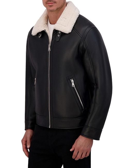 Kenneth Cole Faux Leather Bomber Jacket in Black for Men | Lyst
