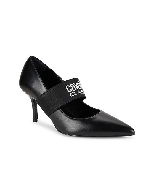 Cavalli Class by Roberto Cavalli 76Mm Leather Logo Pumps in Black | Lyst