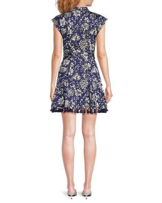Alice + Olivia Lucy Cuffed Cap Floral Cotton Minidress in Blue | Lyst UK