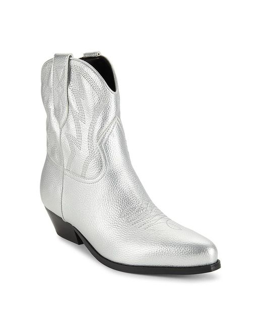 Guess Ginette Metallic Cowboy Booties in White | Lyst