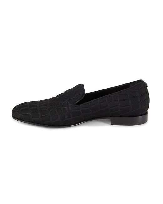 Roberto Cavalli Croc Textured Loafers in Black for Men | Lyst