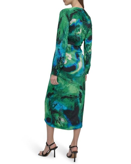 DKNY Abstract Tulip Hem Wrap Midi-Dress in Green | Lyst