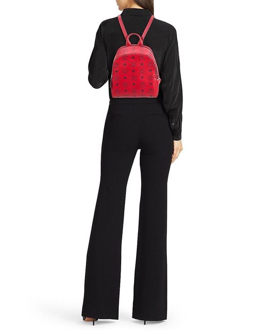 MCM Aren Visetos Monogram Coated Canvas Backpack in Red | Lyst