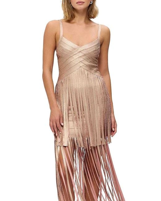 Hervé Léger Vivienne Metallic Fringed Maxi Dress | Lyst
