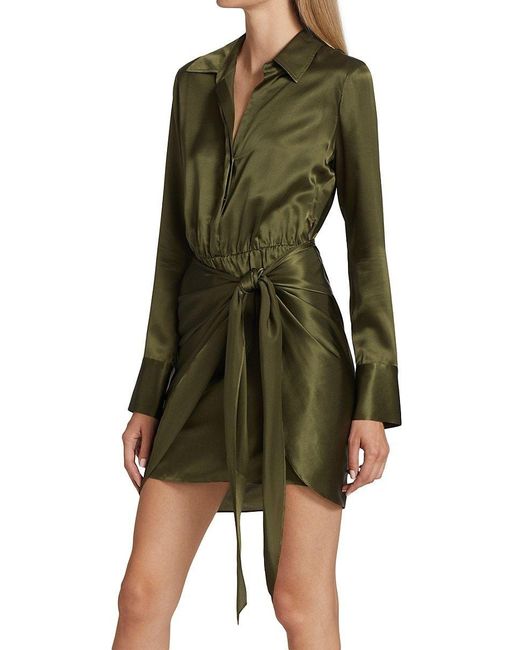 L'Agence Atlas Silk Satin Wrap-effect Dress in Green | Lyst