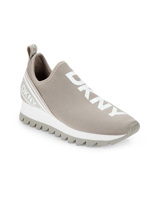 DKNY Abbi Textured Logo Slip On Sneakers in Gray | Lyst