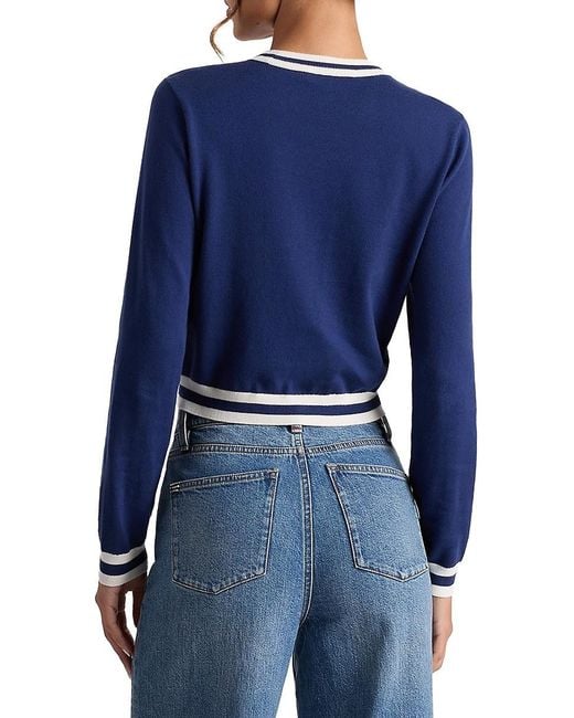 Alice + Olivia Carolann Stretch-Cotton Crop Pullover Sweater in Blue | Lyst