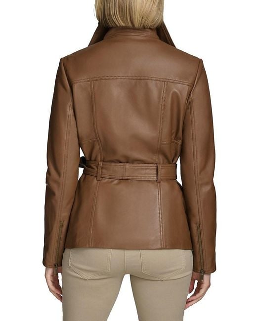 Andrew Marc Tatum Belted Leather Jacket in Brown | Lyst