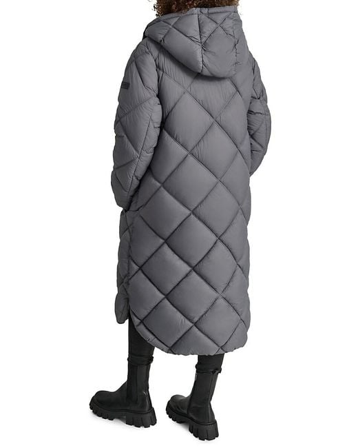 DKNY Missy Diamond Quilted Longline Puffer Coat in Natural | Lyst