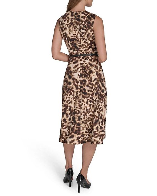 Halston Abstract Print Belted Midi-Dress | Lyst UK