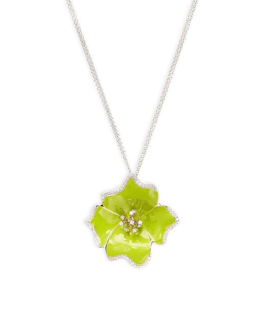 Roberto Coin 18k White Gold 0 68 Tcw Diamond And Green Enamel Flower