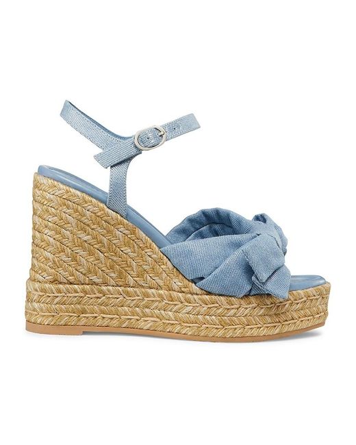 Stuart Weitzman Sofia 95Mm Denim Espadrille Wedge Sandals in Blue | Lyst
