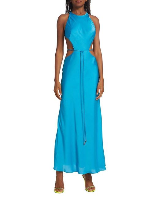 Alexis Lune Cut Out Satin Maxi Dress in Blue | Lyst