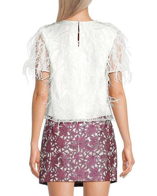 MILLY Rava Feather Trim Top in White | Lyst