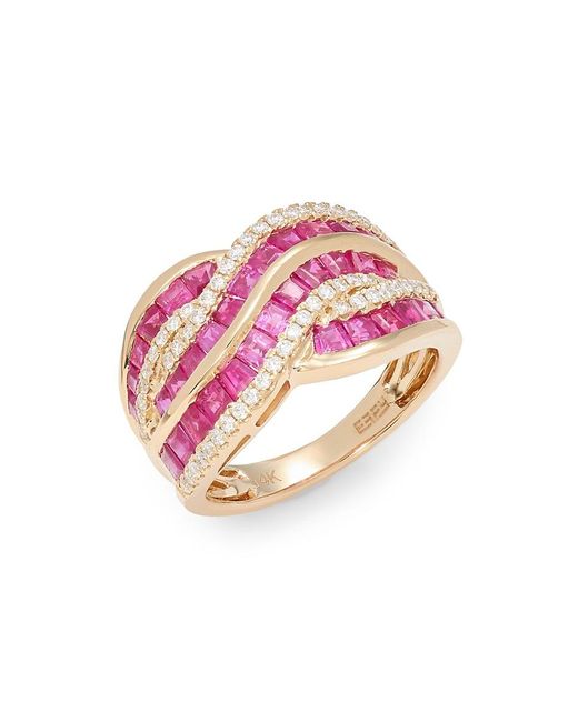 Effy 14K Gold Ruby Diamond Ring in Pink | Lyst