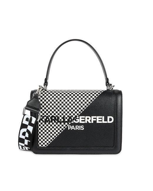 Karl Lagerfeld Simone Two Tone Logo Satchel in Black | Lyst