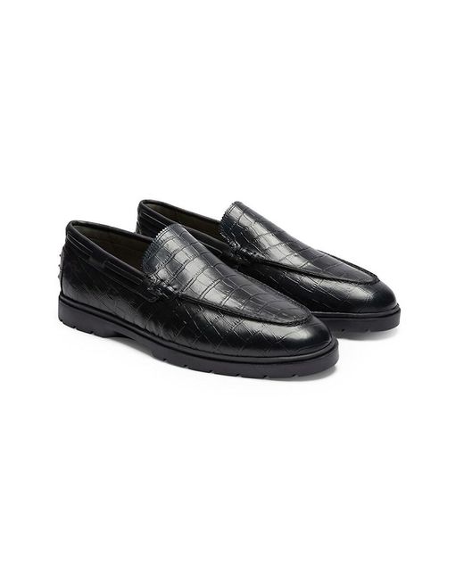 Gernie NYC Crocodile Embossed Leather Moccasin Loafers in Black for Men ...