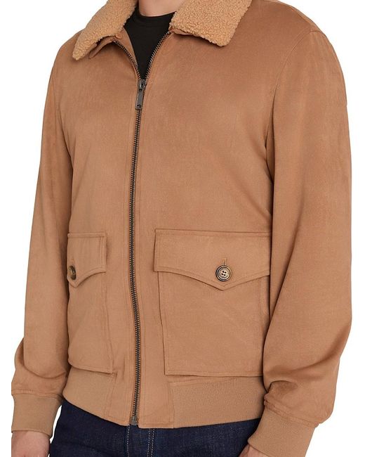 Sam Edelman 'Faux Shearling Trim Goat Suede Bomber Jacket in Gray for ...