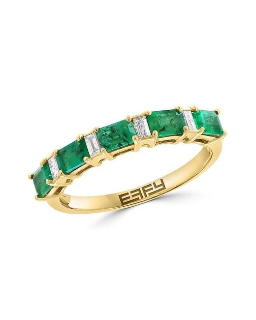 Effy 14k Yellow Gold, Emerald & 0.11 Tcw Diamond Band Ring in Green | Lyst