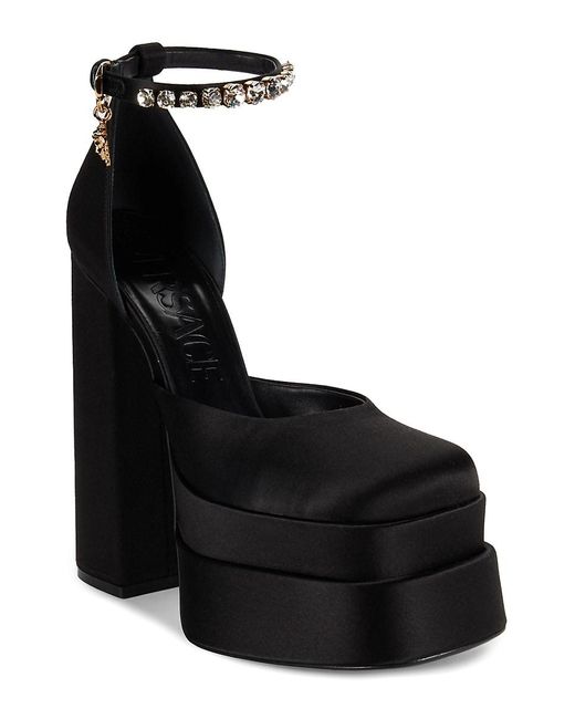 Versace Embellished Ankle Loop Pumps in Black | Lyst