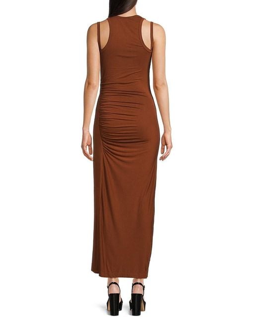 Third Form Push Pull Ruched Maxi Tank Dress in Brown | Lyst