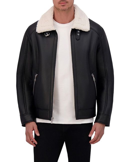 Kenneth Cole Faux Leather Bomber Jacket in Black for Men | Lyst