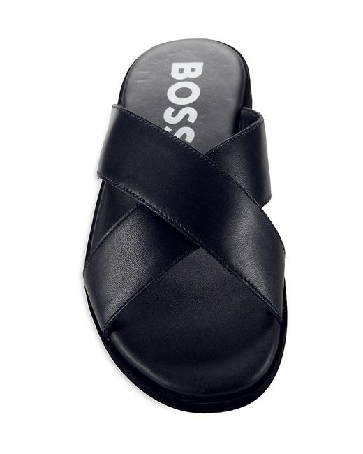 BOSS by HUGO BOSS Darrel Leather Flat Sandals in Blue for Men | Lyst